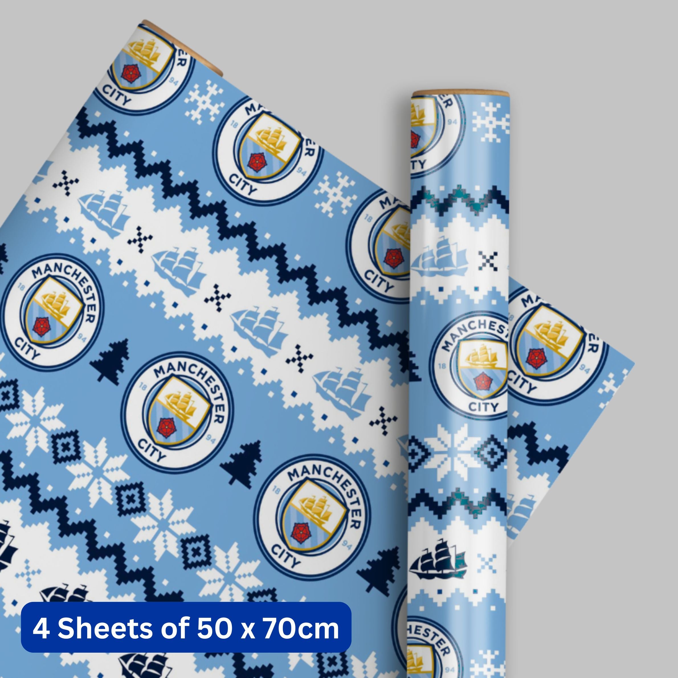 Manchester City FC Christmas 4 Sheets & 4 Tags Gift Wrap Bundle ...