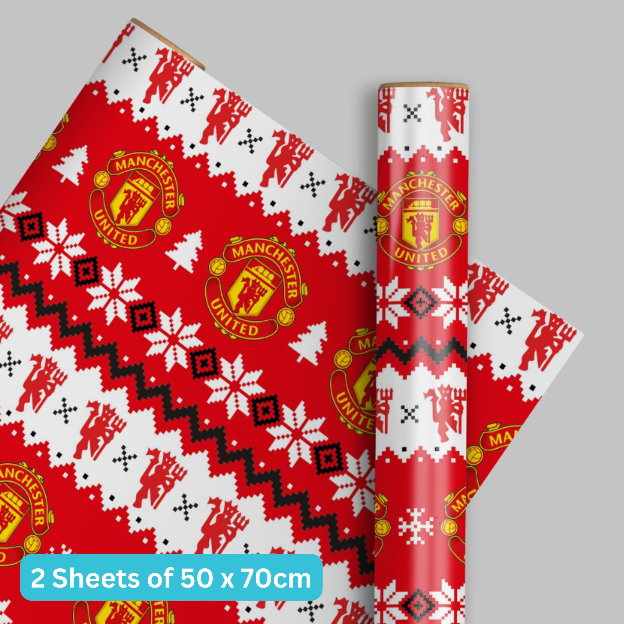 Manchester United FC Christmas Wrap 2 Sheet 2 Tag – Danilo Promotions