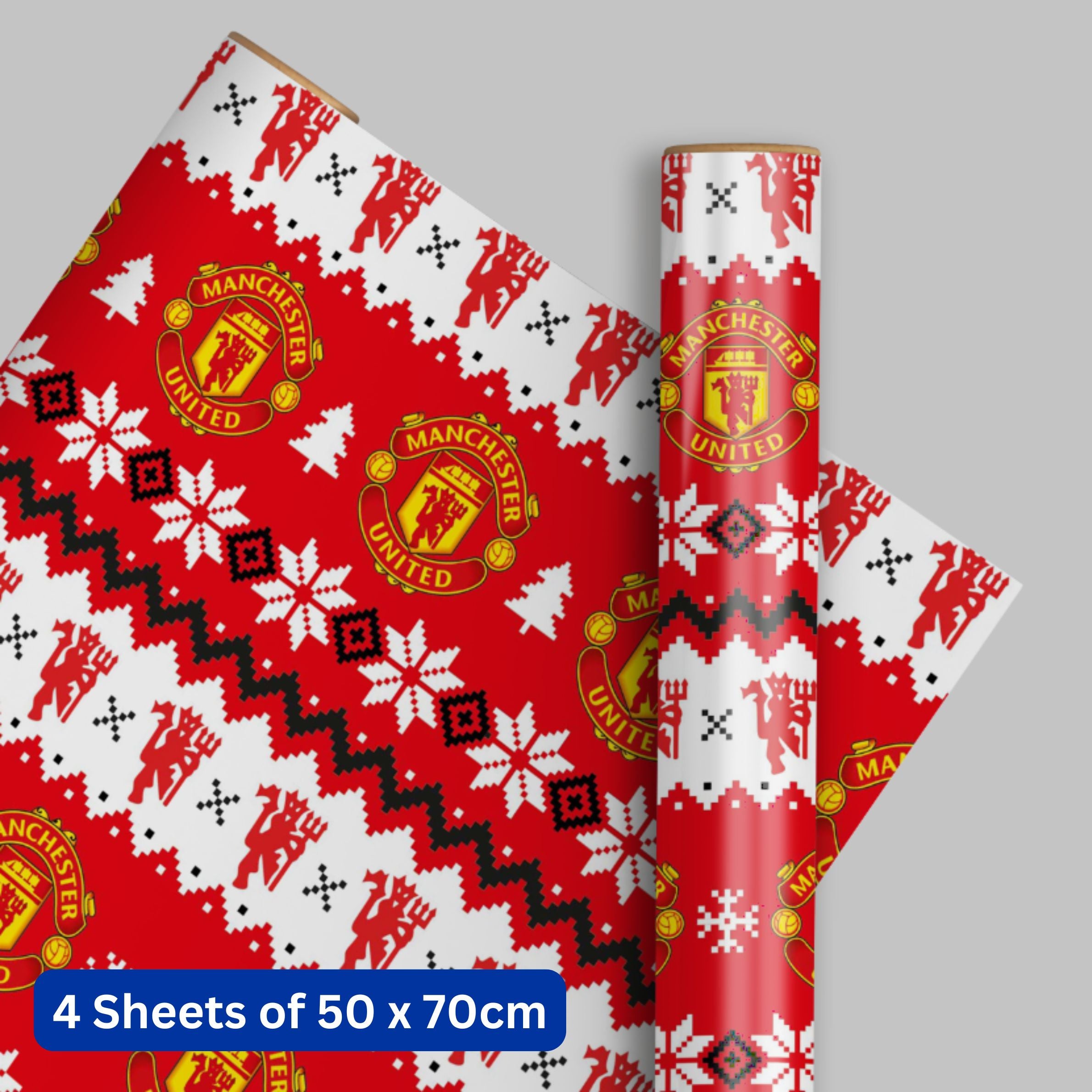 Manchester United FC Christmas 4 Sheets & 4 Tags Gift Wrap Bundle ...