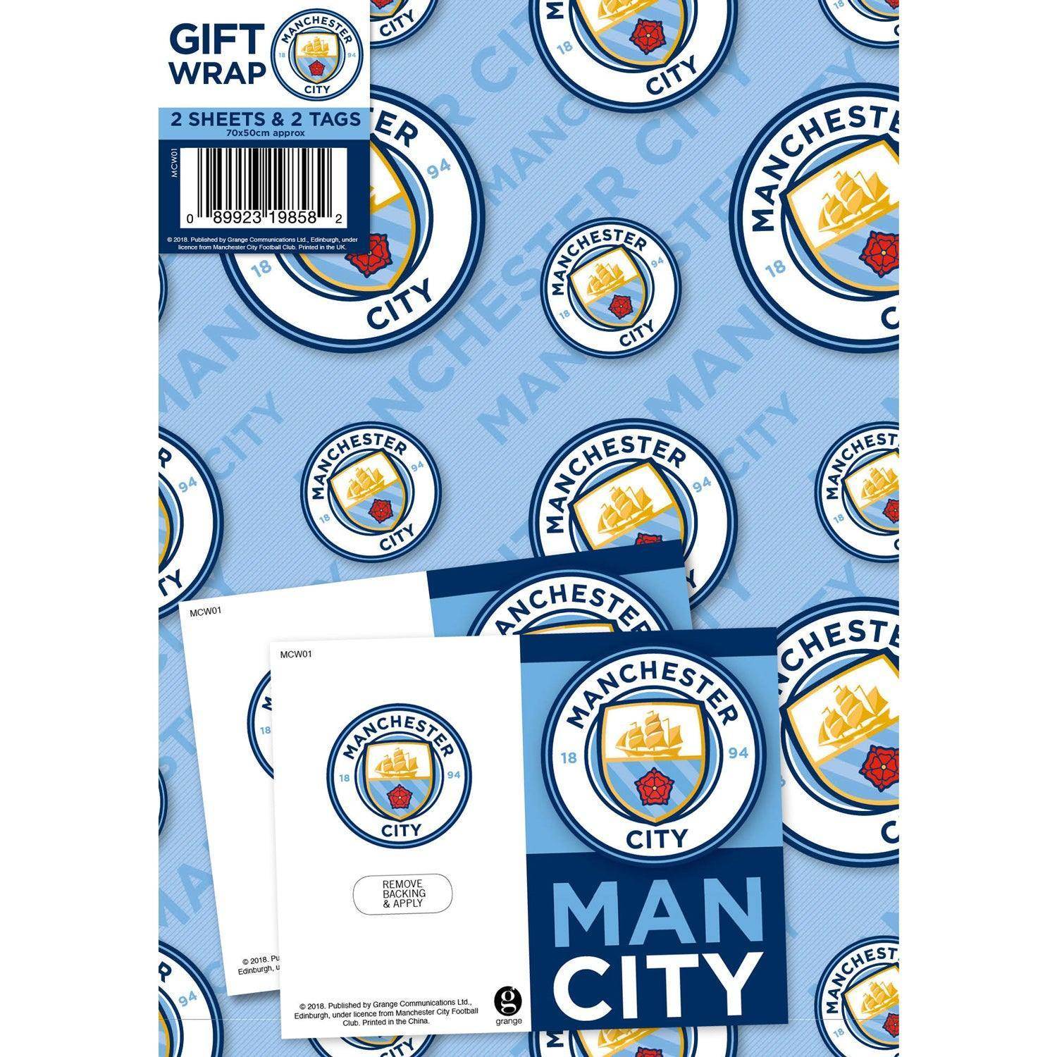 Manchester City Football Club Official Gift Wrap 2 Sheets & Tags ...