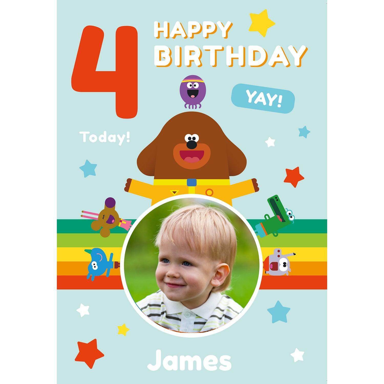 Personalised Hey Duggee Rainbow Happy Birthday Photo Card- Any Age & N ...