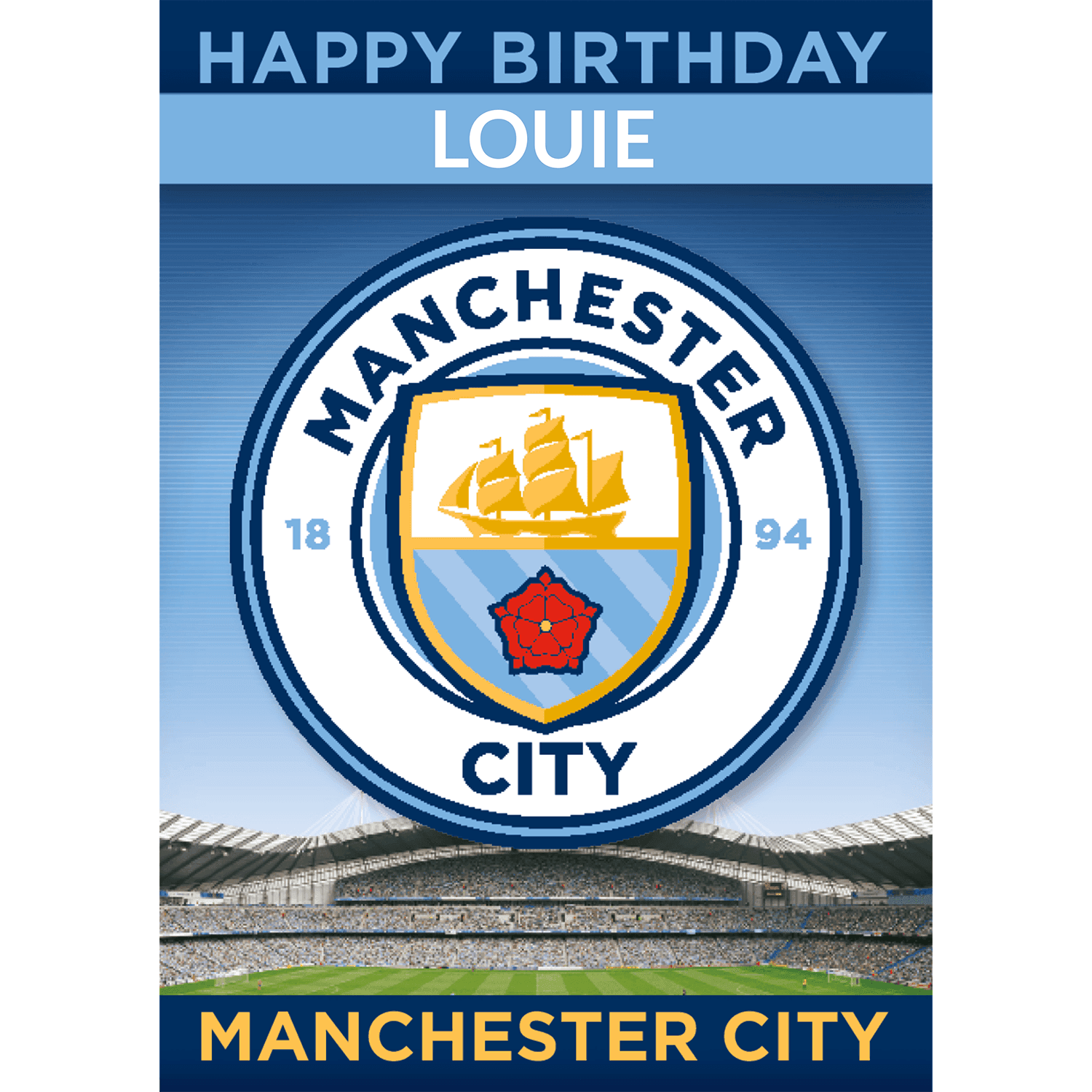 Personalised Manchester City Crest Birthday Card – Danilo Promotions